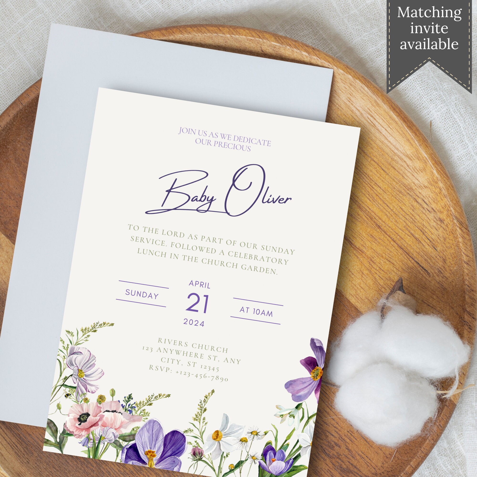 Editable Baptism Certificate Template | Purple Spring Flowers ...
