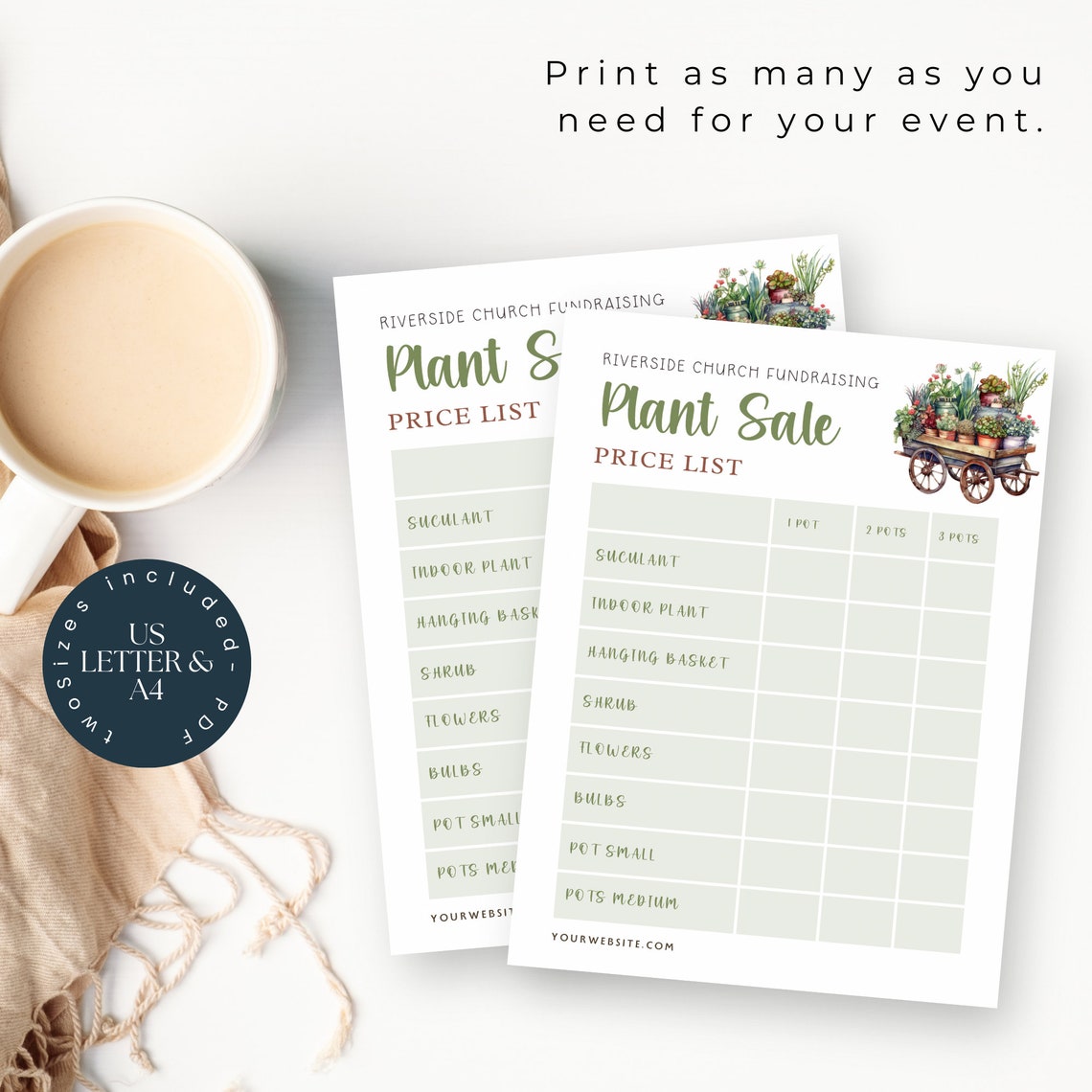 Editable Form | Price List Template | Plant Sale Fundraiser Form ...