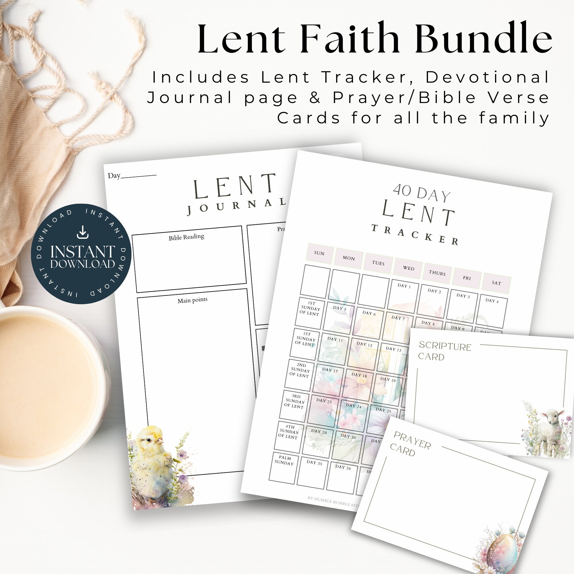 Lent Bundle, 40 Day Lenten Calendar Tracker, Devotional Journal Page ...