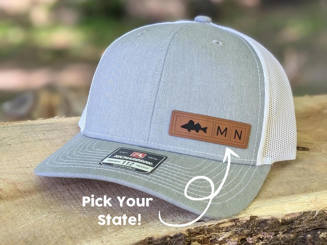 Custom State Walleye Leather Patch Hat | Trucker Hats | Dad Gift ...