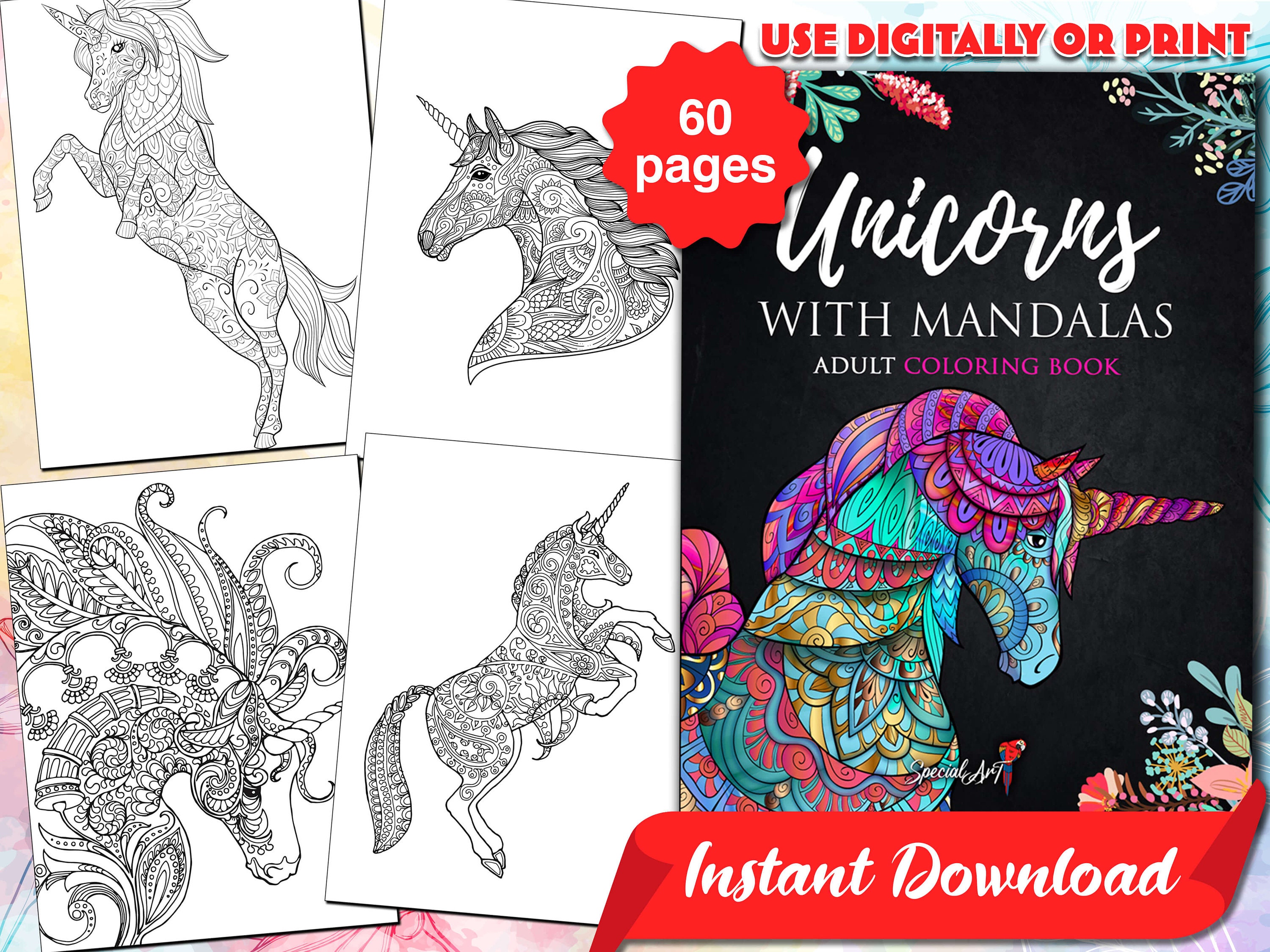 Unicorns With Mandala: an Adult Coloring Book With 60 Beautiful ...