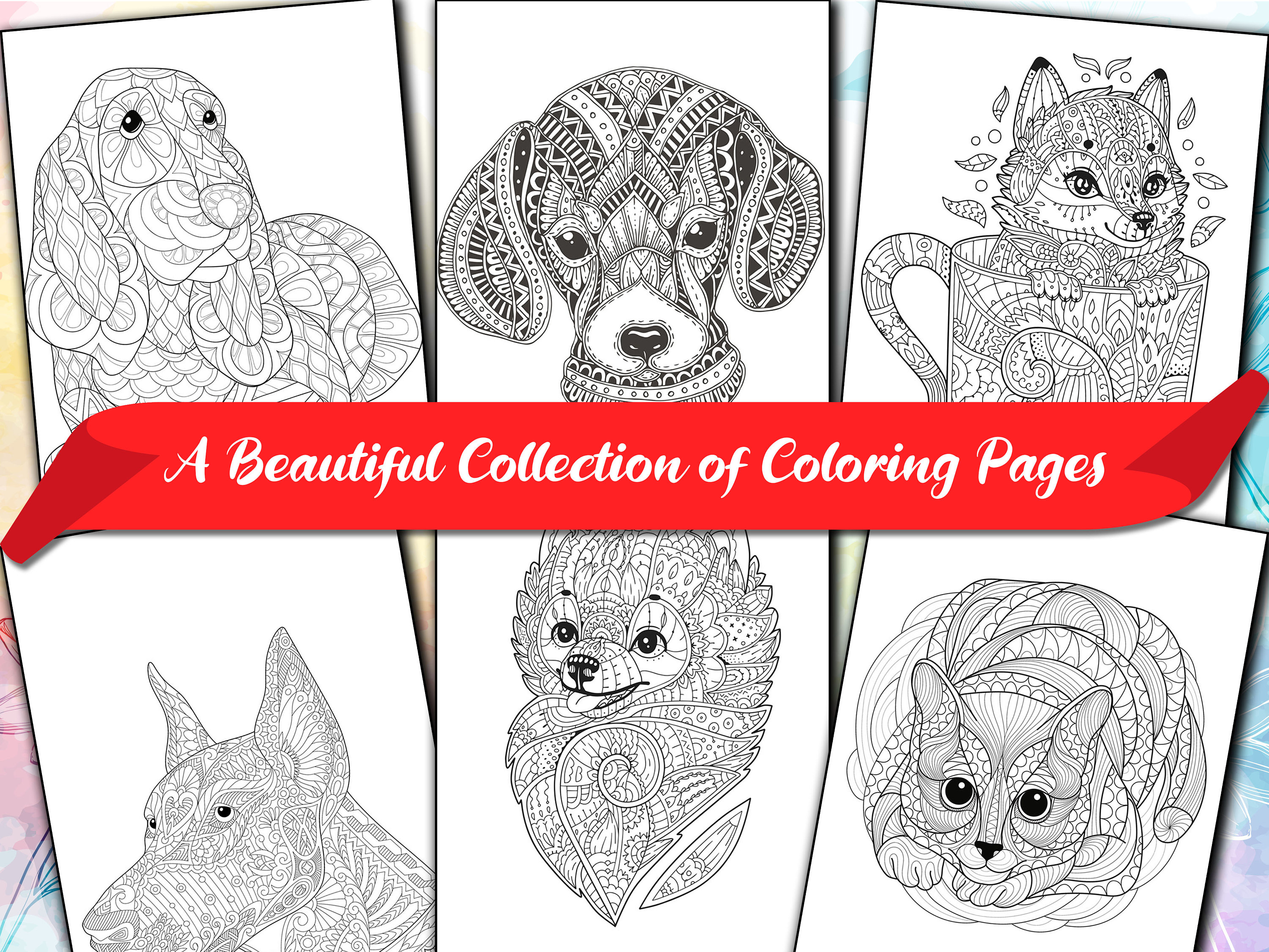 Dogs and Cats With Mandalas: an Adult Coloring Book With 100 Coloring ...