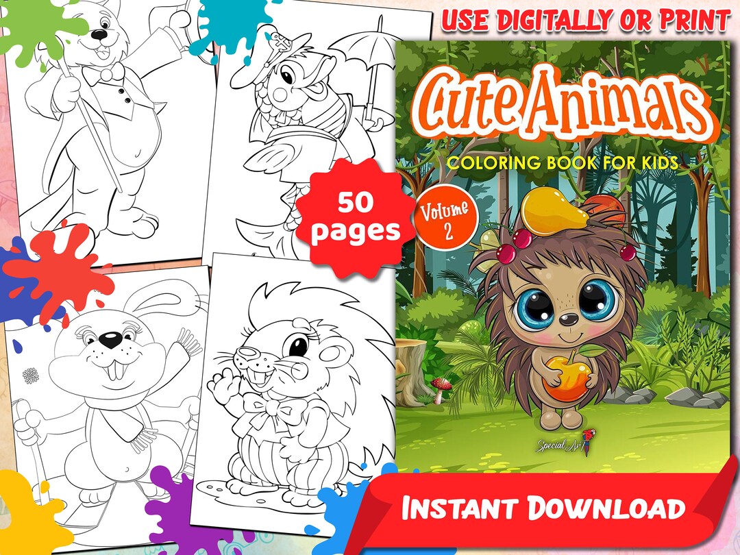 Cute Animals: A Coloring Book With 50 Beautiful and Cute Coloring Pages ...