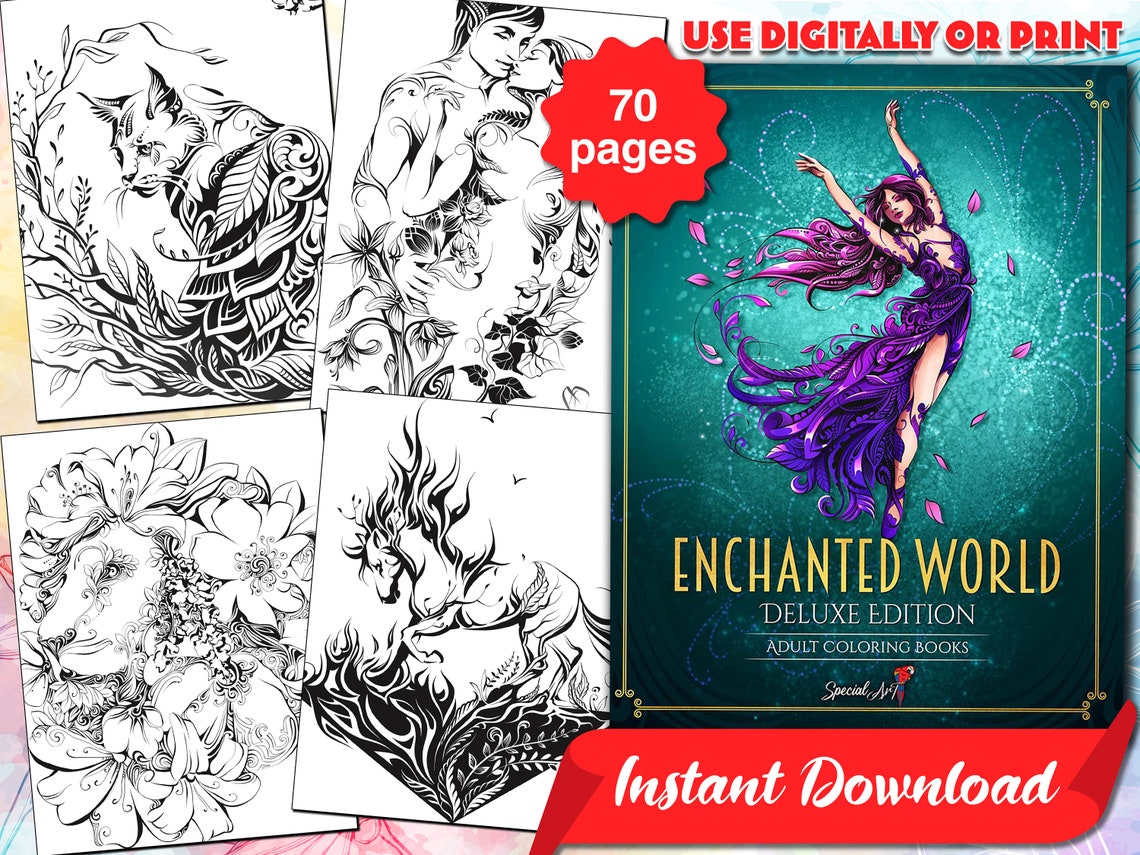 Enchanted World: an Adult Coloring Book With 70 Beautiful - Etsy