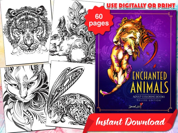 Enchanted Animals: an Adult Coloring Book With 60 Beautiful - Etsy