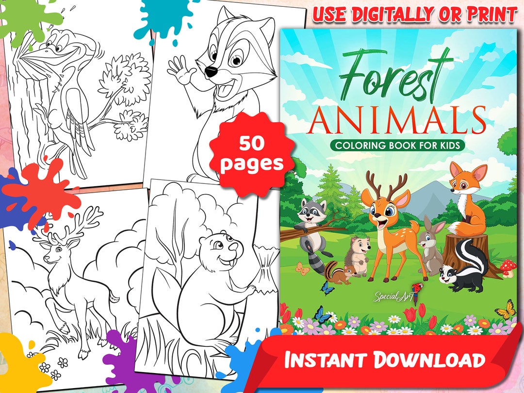 Forest Animals: A Coloring Book With 50 Beautiful and Cute Coloring ...