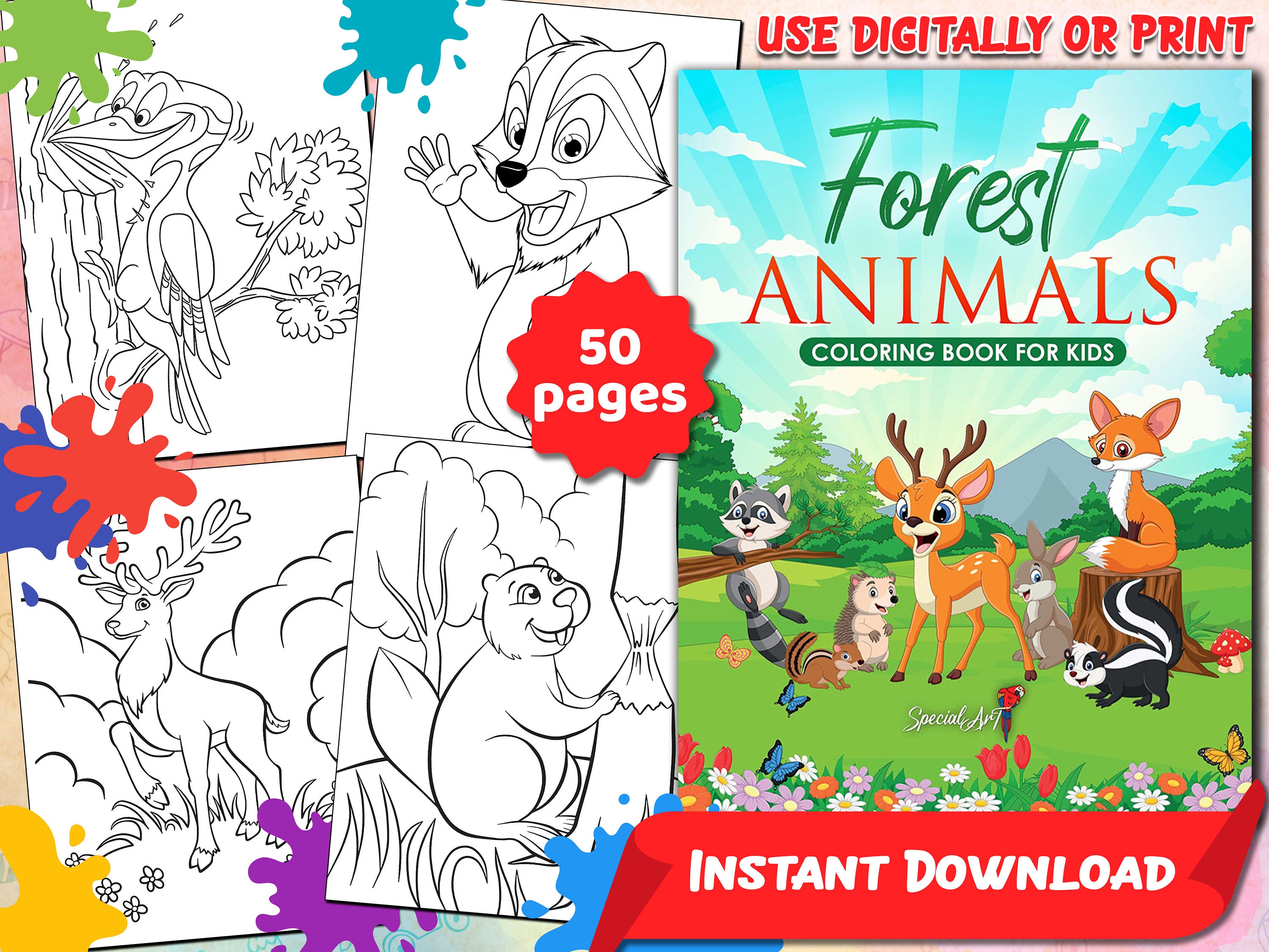 Forest Animals: A Coloring Book With 50 Beautiful and Cute Coloring ...