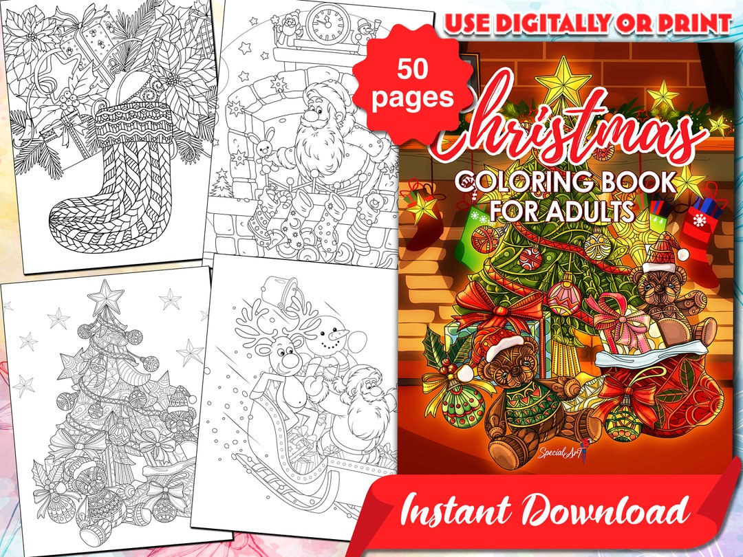 Christmas Coloring Book: 50 Festive Designs for Adults (printable PDF ...