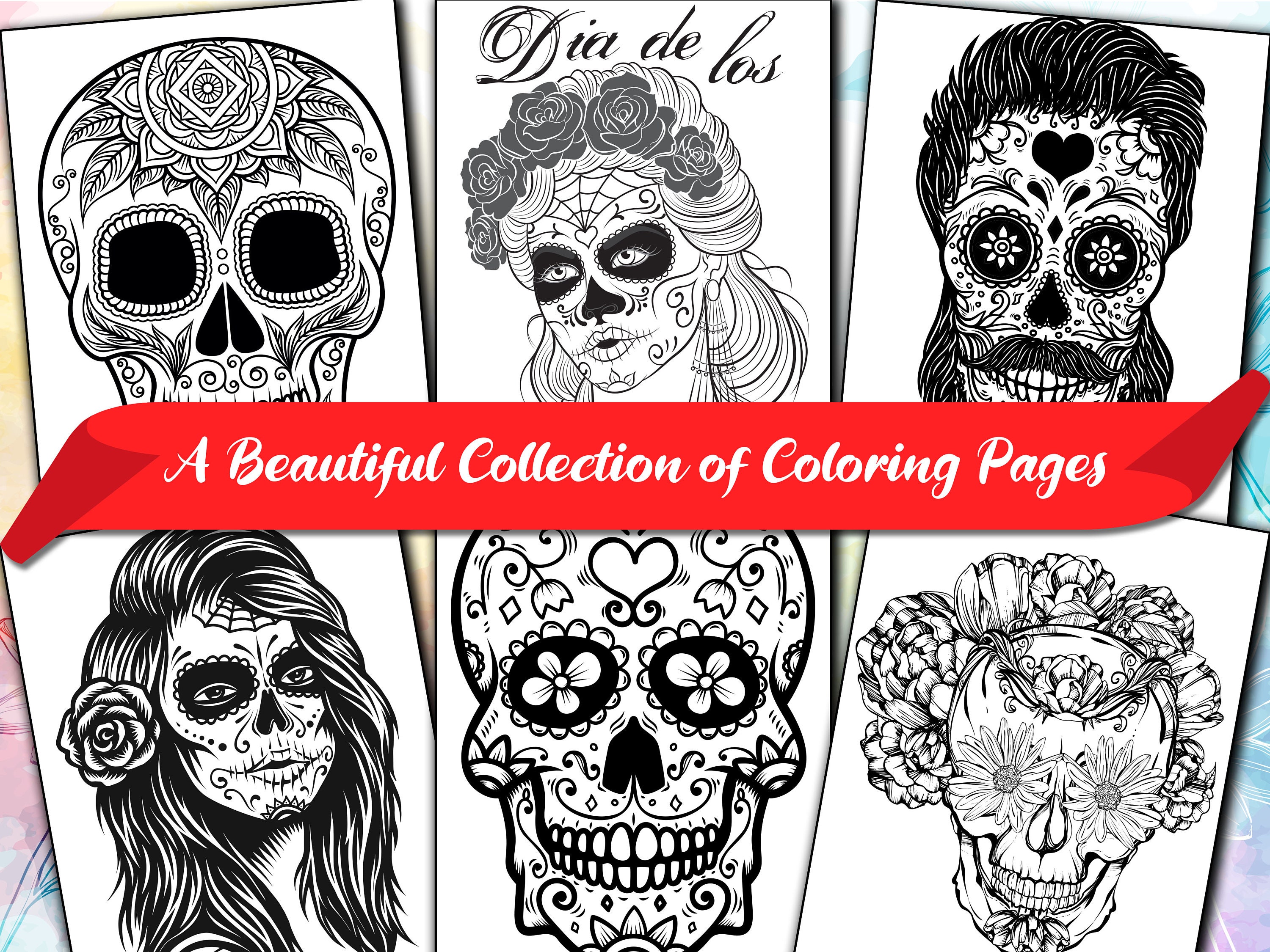 Día De Los Muertos an Dult Coloring Book With 50 Themed Coloring Pages ...