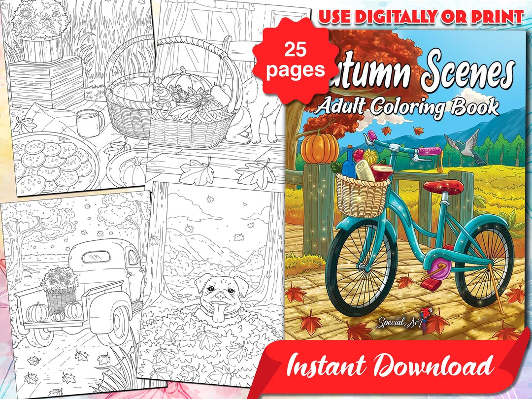 Autumn Scenes: A Coloring Book With 25 Coloring Pages of Relaxing Fall ...