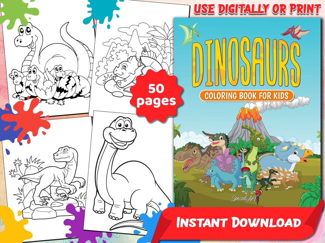 Dinosaurs: A Coloring Book With 50 Beautiful and Jurassic Coloring ...