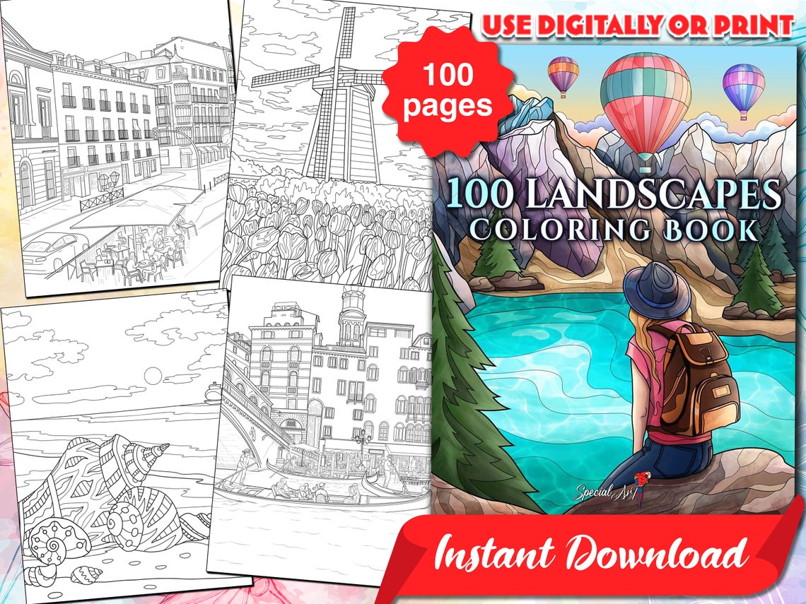 100 Landscapes: an Adult Coloring Book With 100 Beautiful - Etsy