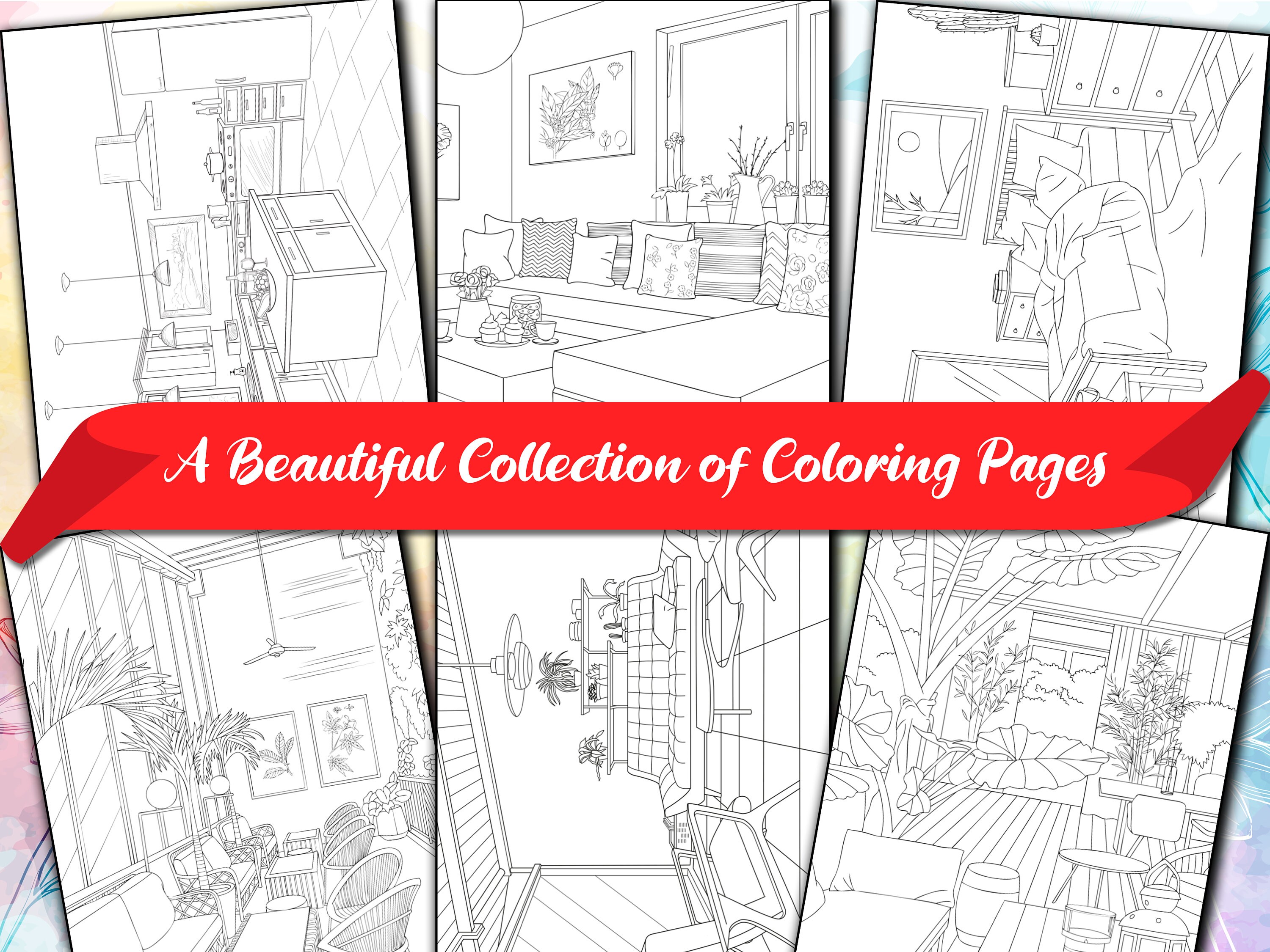 Interior Design Coloring Book: 50 Home Designs for Adults (printable ...