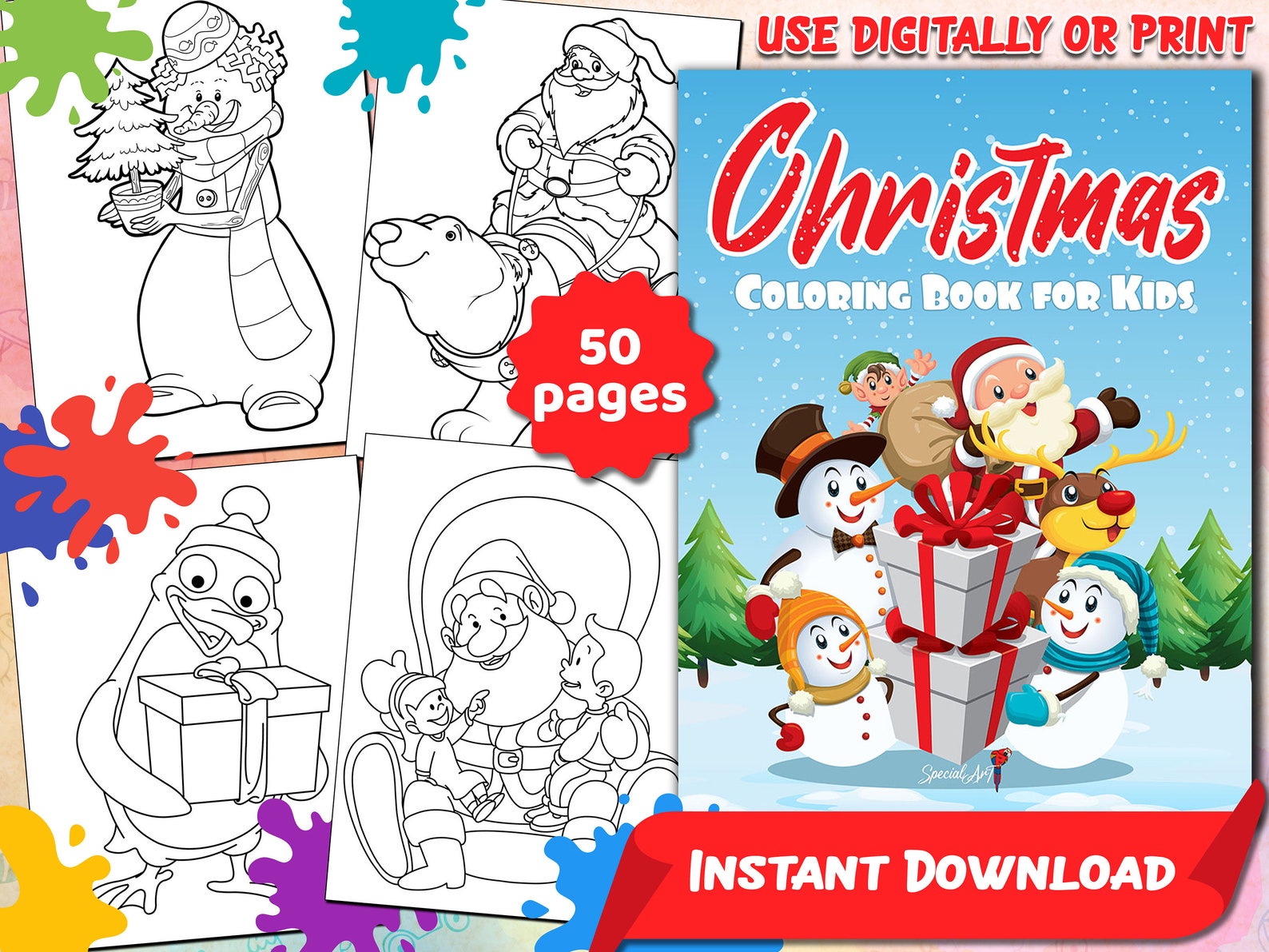 Christmas: A Coloring Book With 60 Coloring Pages for Kids Ages 4-8 to ...