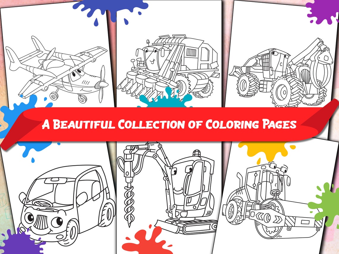 Vehicles and Cars: A Coloring Book With 50 Beautiful and Cute Coloring ...