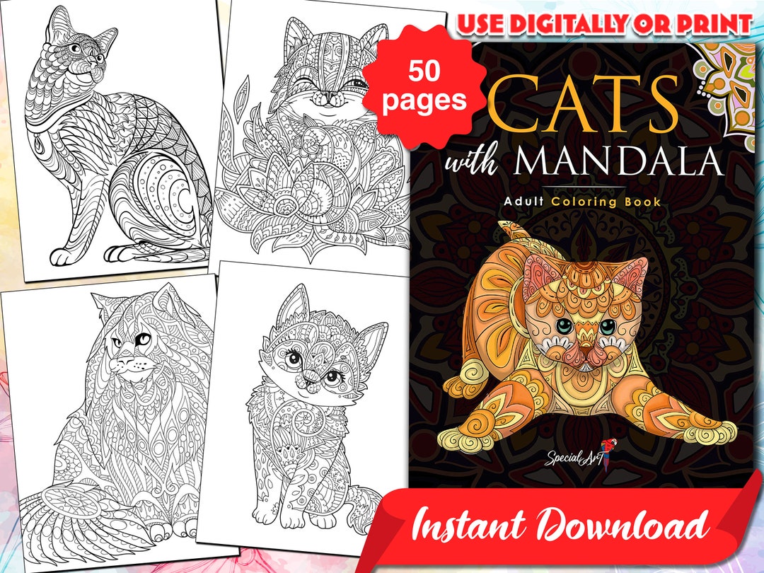 Cats With Mandalas: an Adult Coloring Book With 50 Coloring Pages of ...