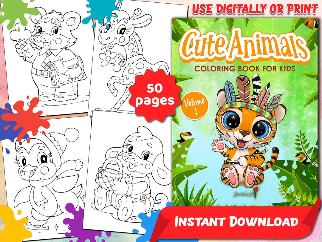 Cute Animals: A Coloring Book With 50 Beautiful and Cute Coloring Pages ...