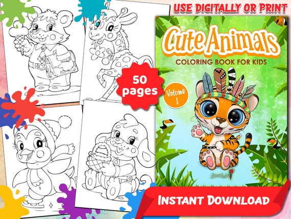 Cute Animals: A Coloring Book With 50 Beautiful and Cute | Etsy