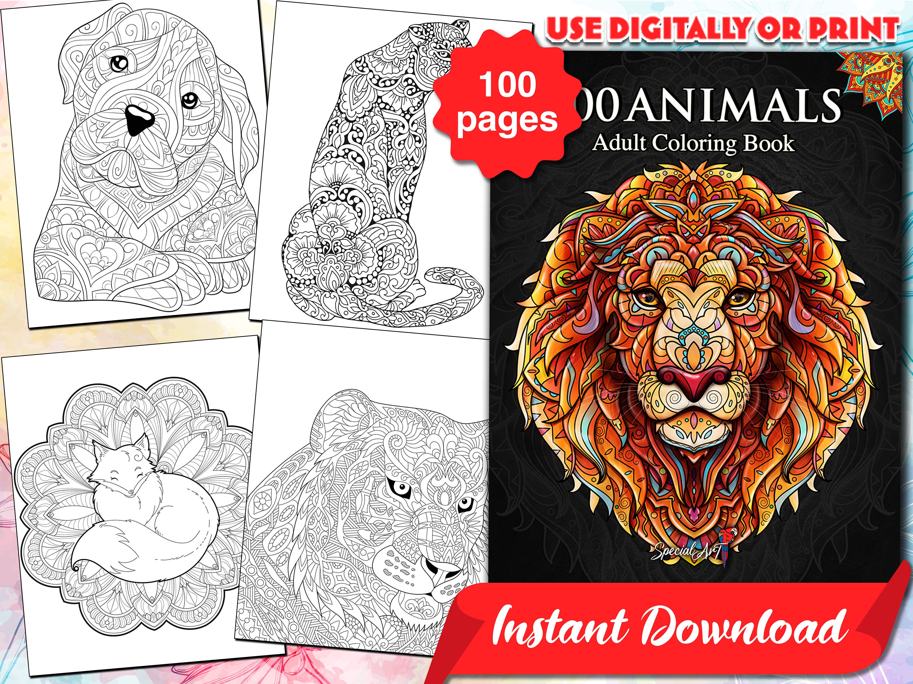 100 Animals: an Adult Coloring Book With 100 Beautiful Animal - Etsy