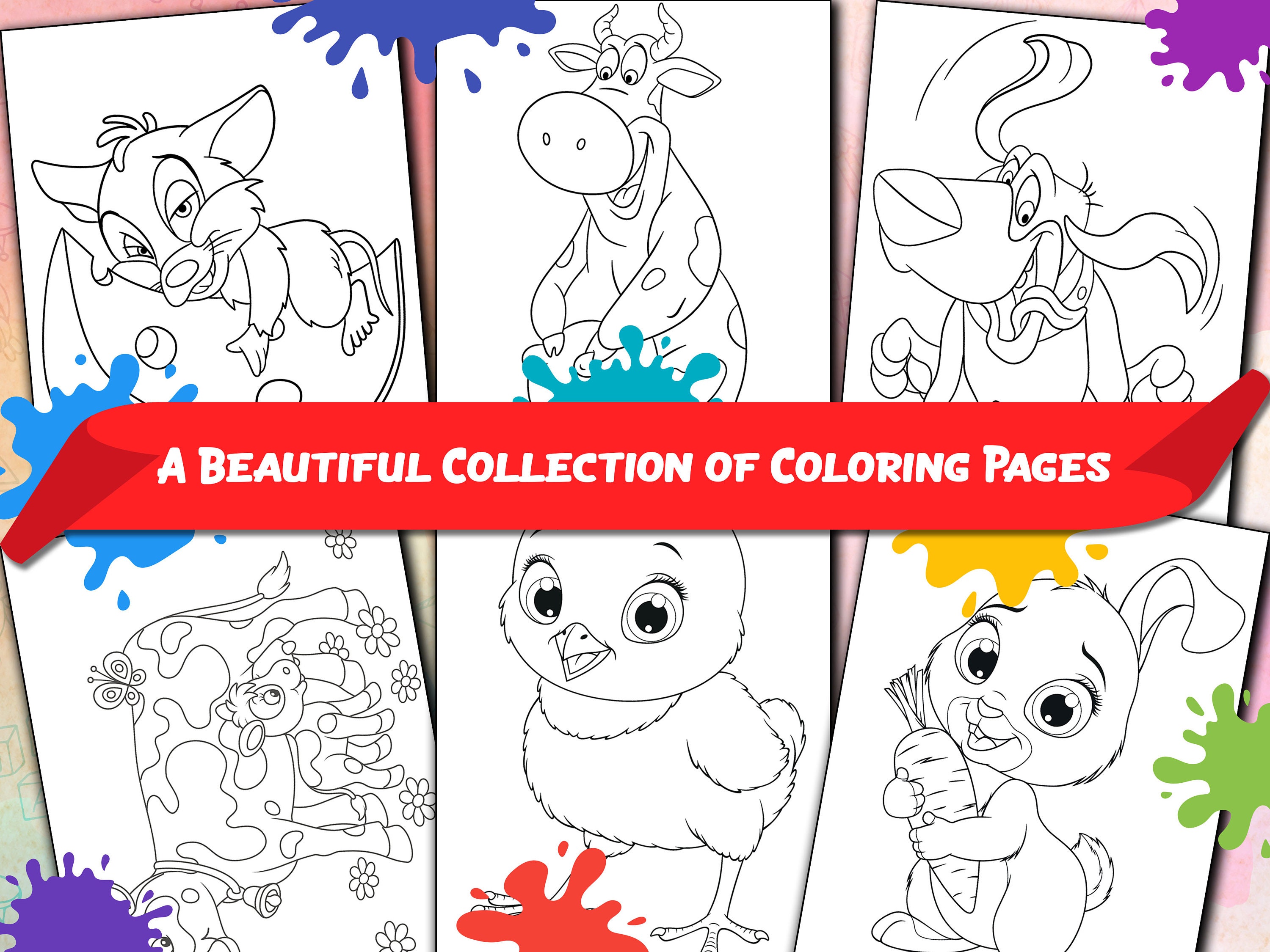 Farm Animals: A Coloring Book With 50 Beautiful and Cute Coloring Pages ...