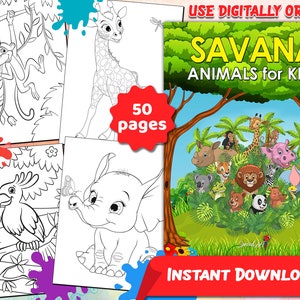 Savana Animals: A Coloring Book With 60 Beautiful and Cute Coloring ...