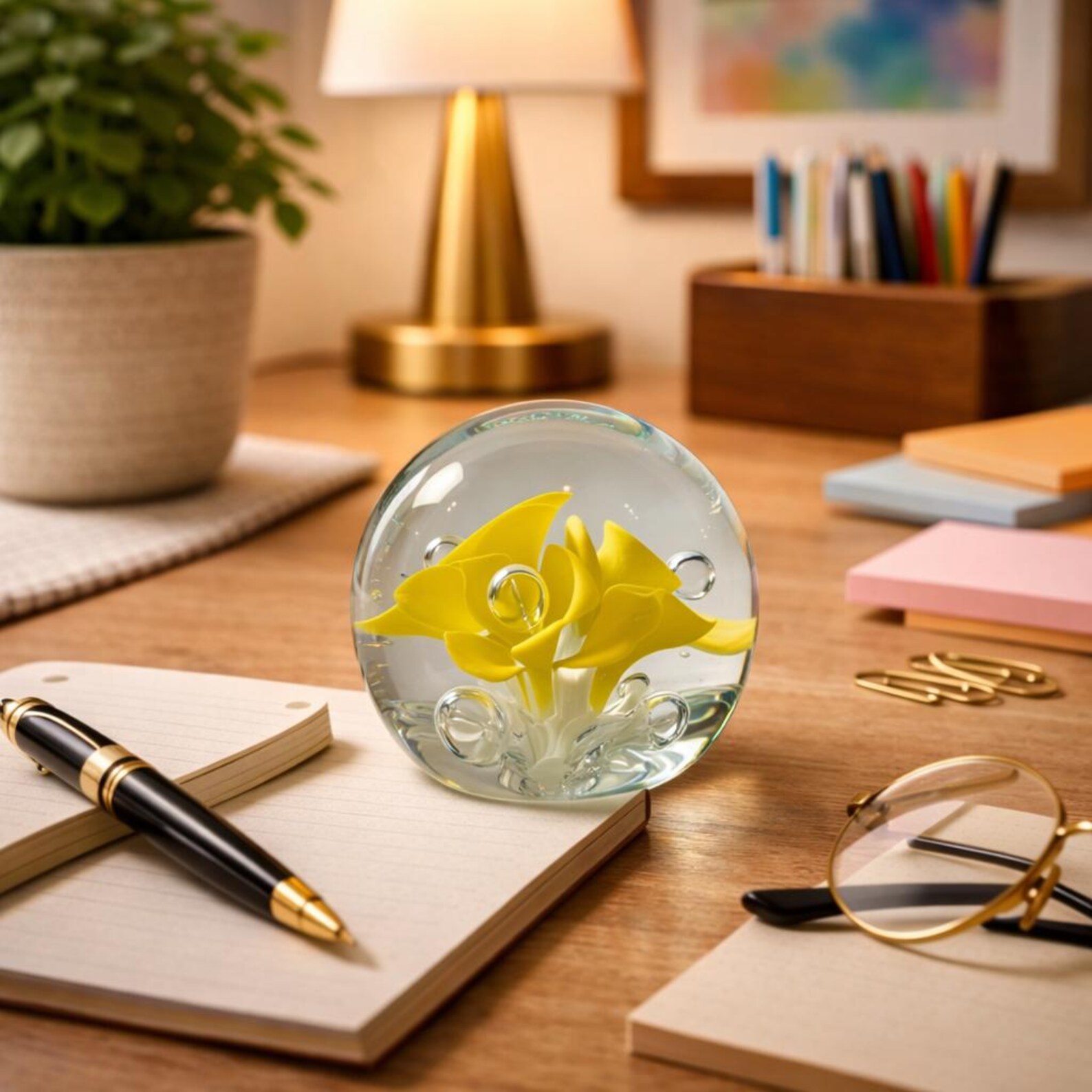 Glass Paperweight Yellow Flower - Etsy