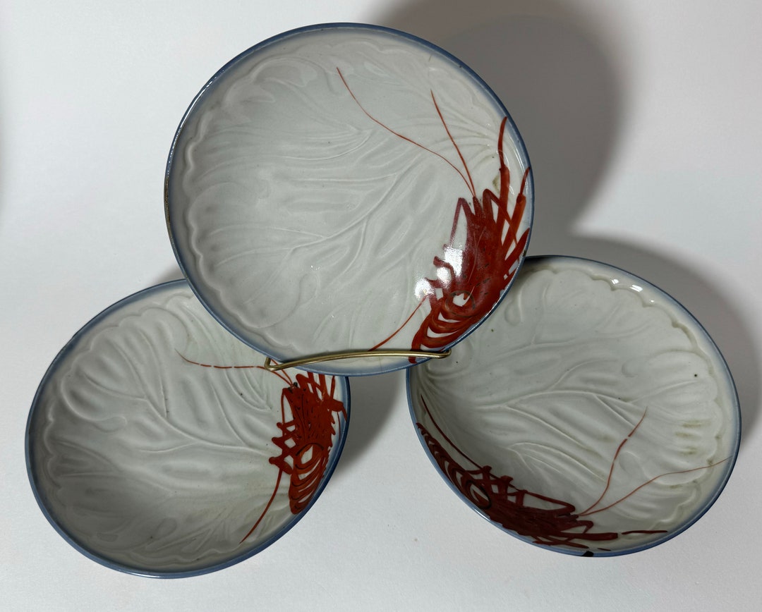 Porcelain Prawn Salad Plates, Set of 3 - Etsy