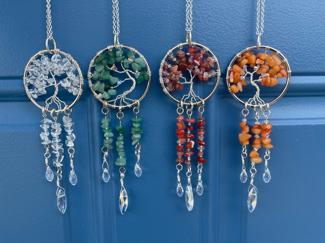 Mini Natural Crystal Gemstone Chip Tree of Life- Handmade, Ornament ...