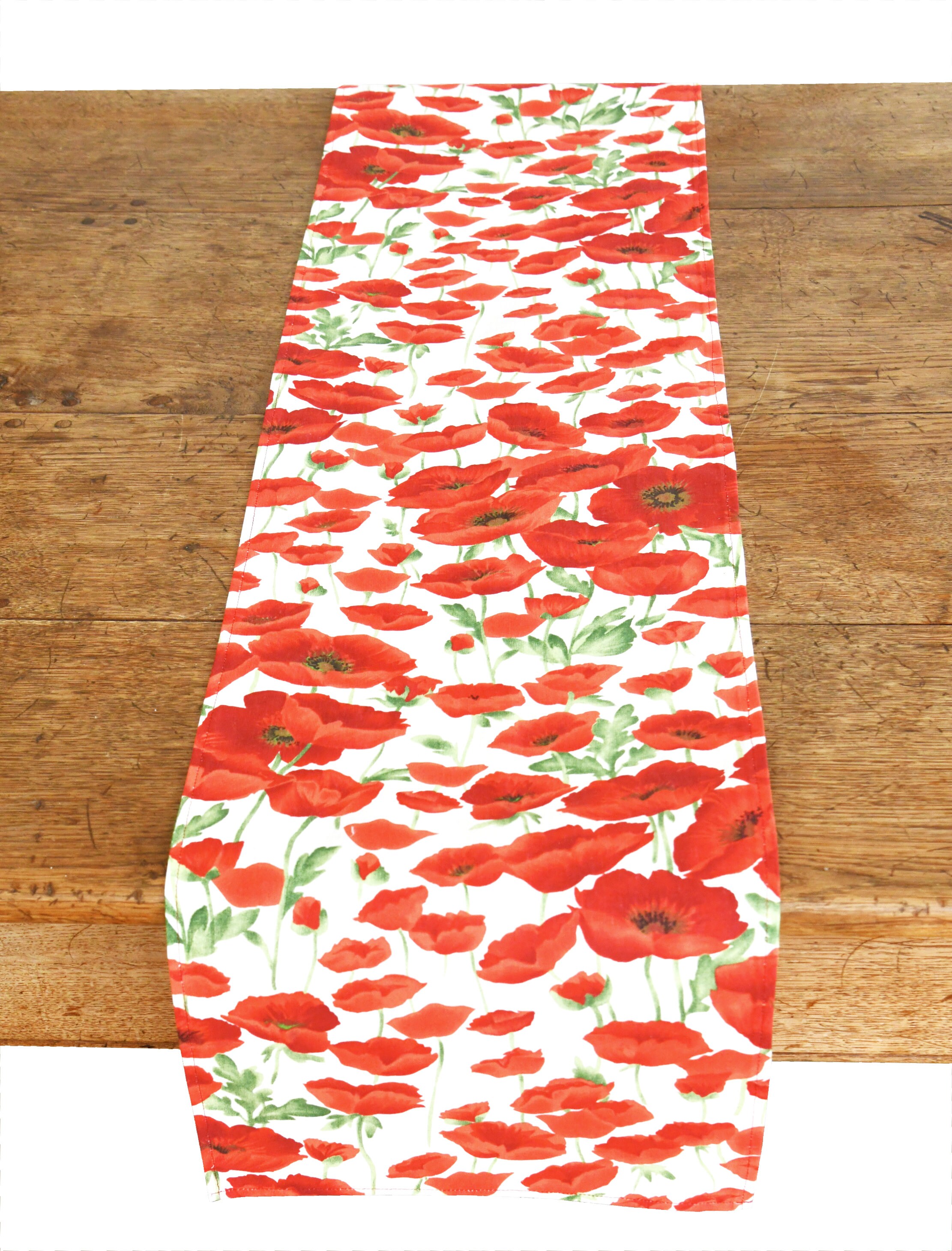 Beautiful Table Runner With Poppy Print on Fine Cotton, 100% Cotton ...