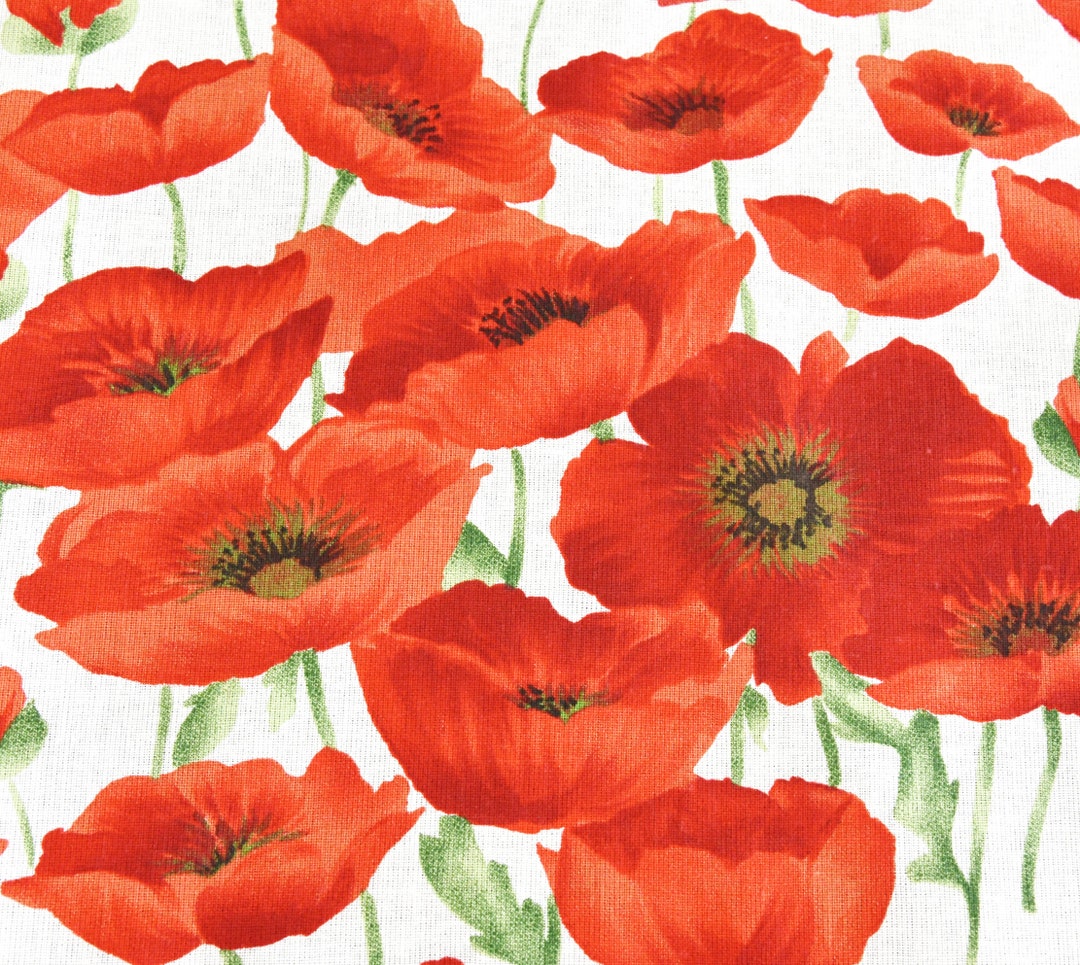 Beautiful Table Runner With Poppy Print on Fine Cotton, 100% Cotton ...