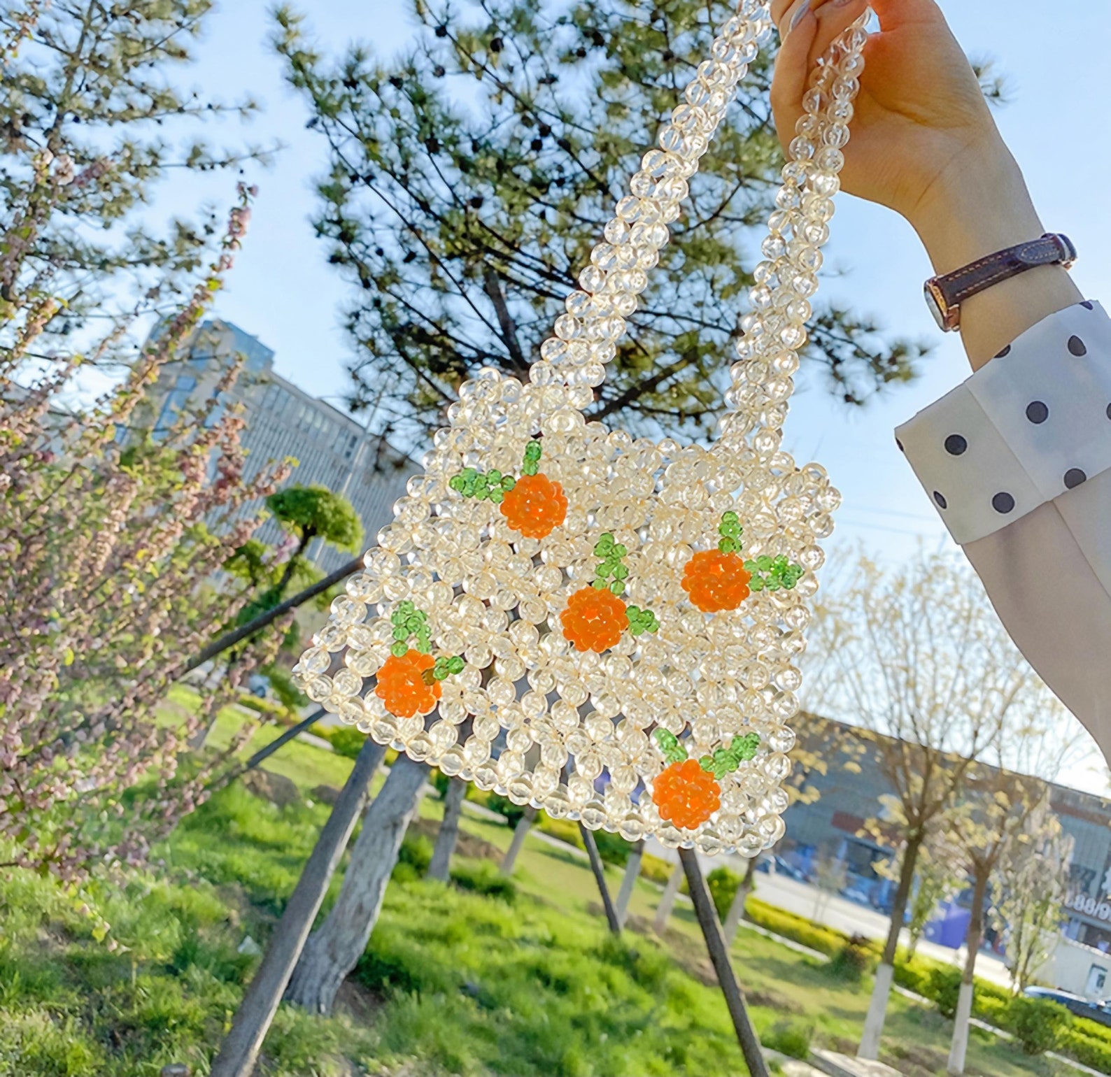 Cute Beaded Bag | Summer Juice Shoulder Bag | Clear Orange Beads | Gift ...