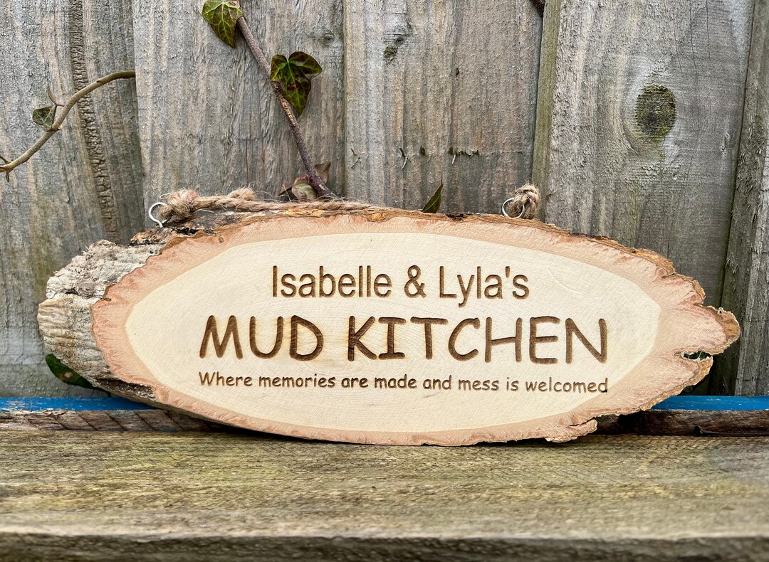 Personalised Mud Kitchen Sign Tree Slice Sign Rustic Wooden Sign ...