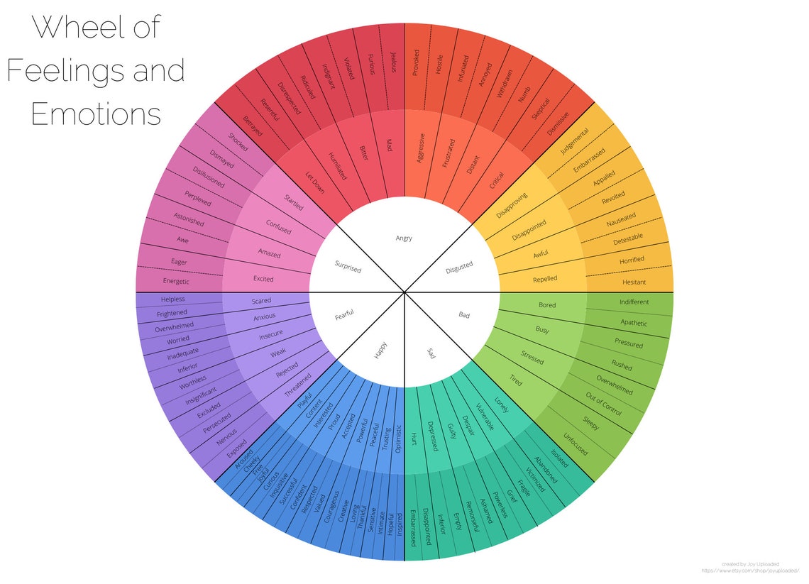 Adult Feelings Wheel Digital Printable | Emotions and Feeling Words ...