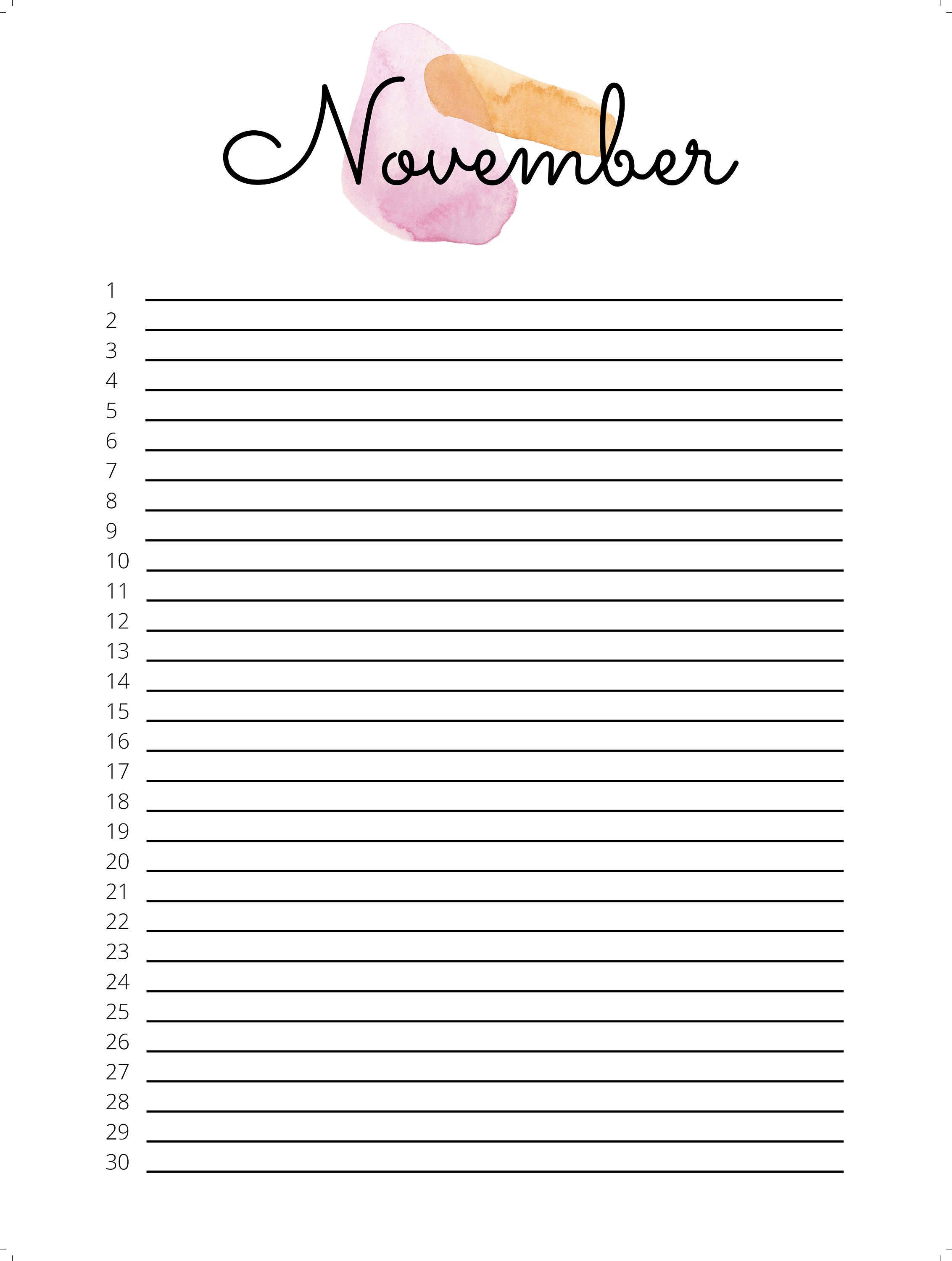 12 Month Watercolour Perpetual Birthday Monthly Calendar 8.5 X 11 Print ...