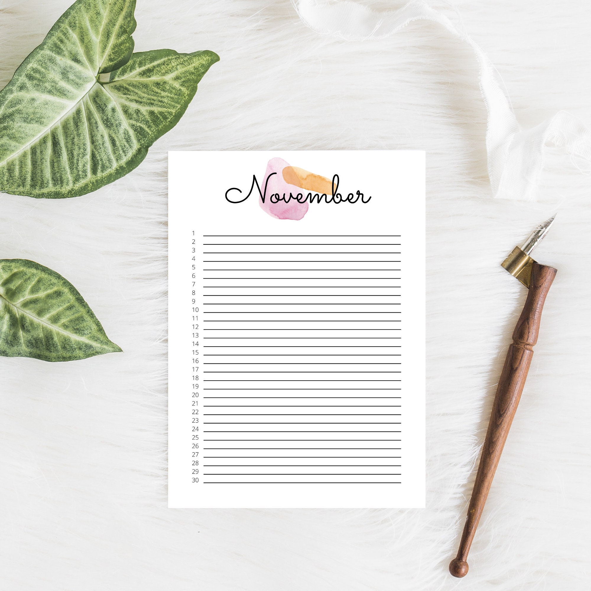 12 Month Watercolour Perpetual Birthday Monthly Calendar 8.5 X 11 Print ...