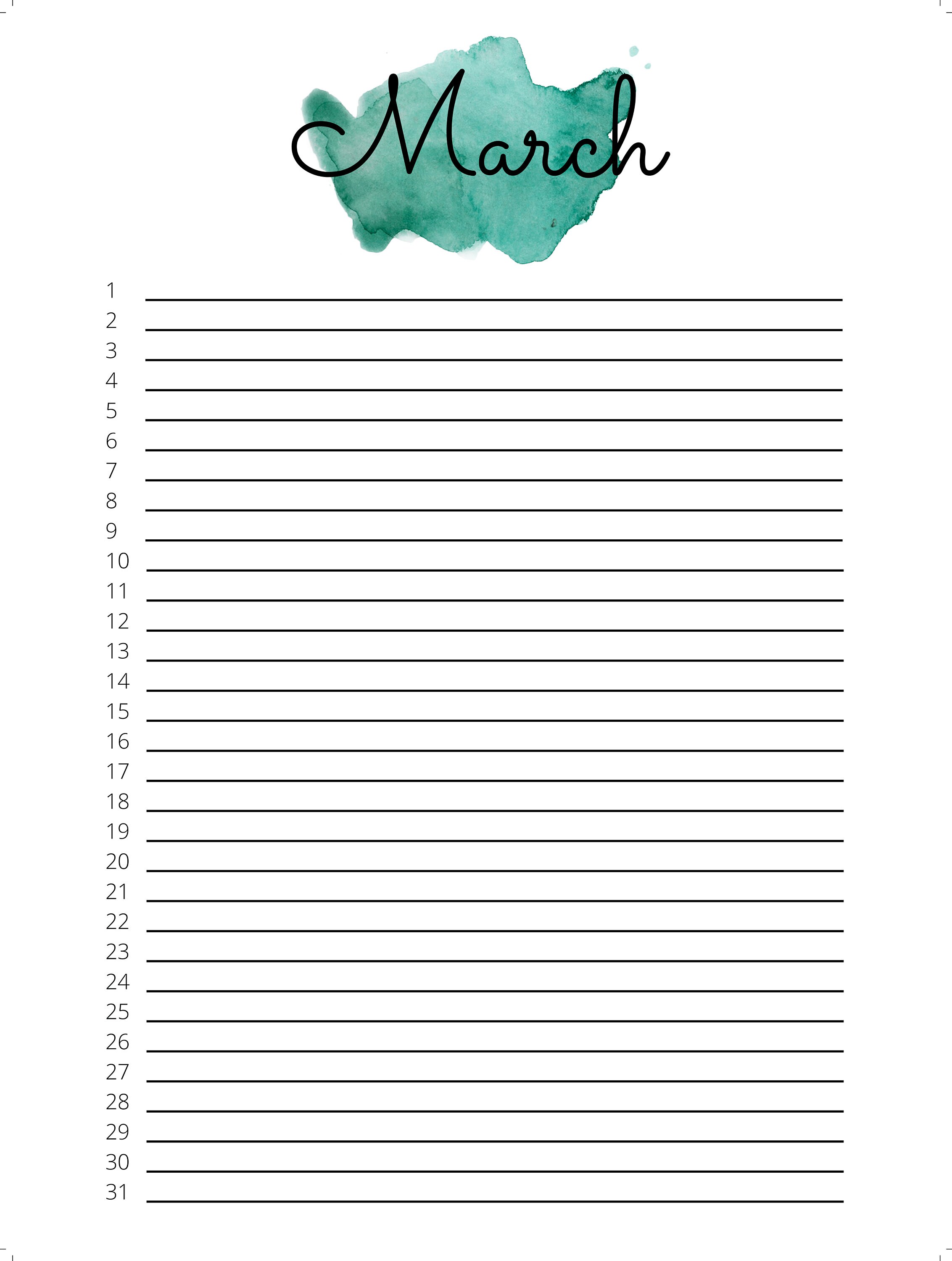 12 Month Watercolour Perpetual Birthday Monthly Calendar 8.5 X 11 Print ...