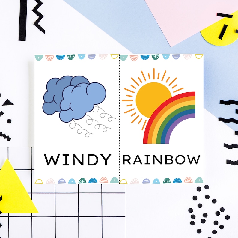 Preschool Weather Printable Flash Cards Digital Printables for Kids ...