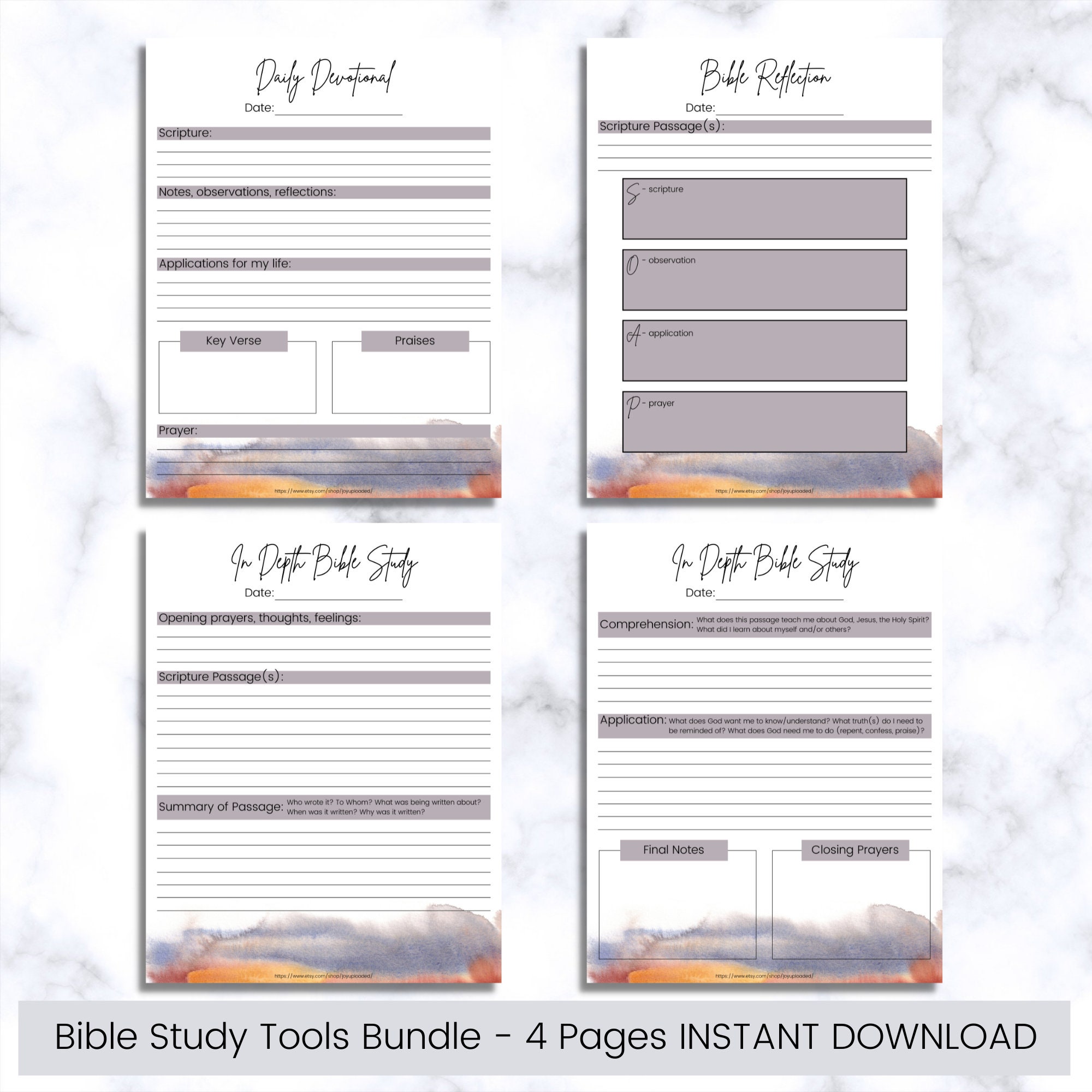 Bible Study Printable Bundle | 8.5x11 Digital Bible Study Tools ...