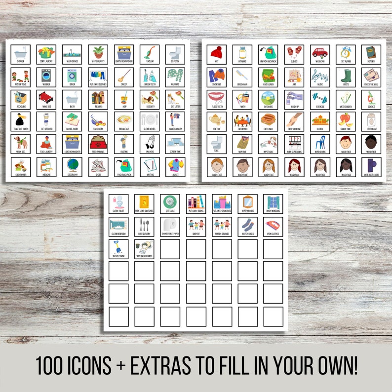 7 Assorted Kids Chore Charts With 100+ Icons | Printable Chore Chart ...