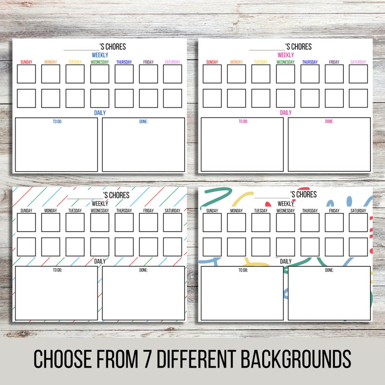 7 Assorted Kids Chore Charts With 100+ Icons | Printable Chore Chart ...