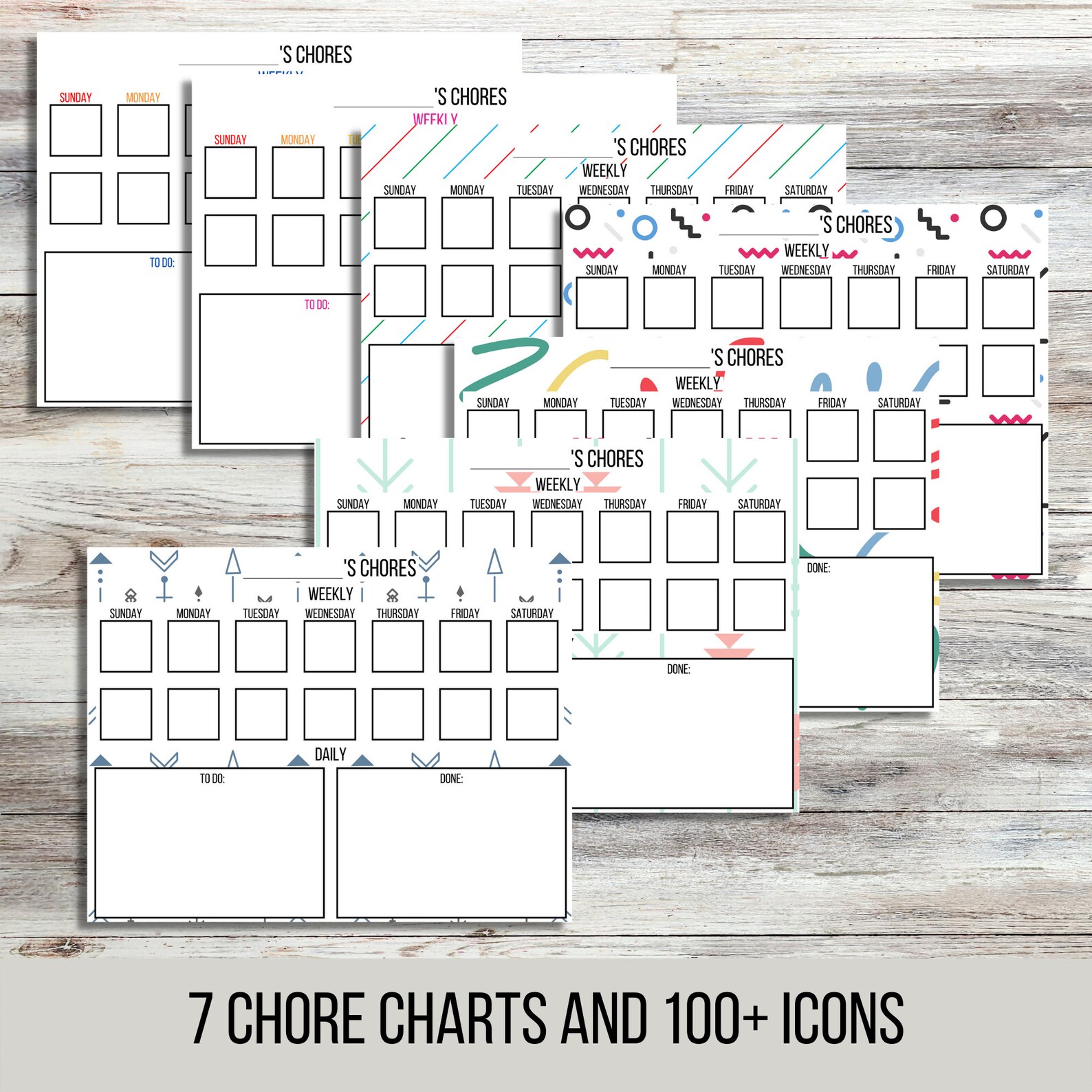 7 Assorted Kids Chore Charts With 100+ Icons | Printable Chore Chart ...