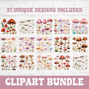 Watercolor Mushrooms Clipart, Magic Forest Illustration, Toadstool ...