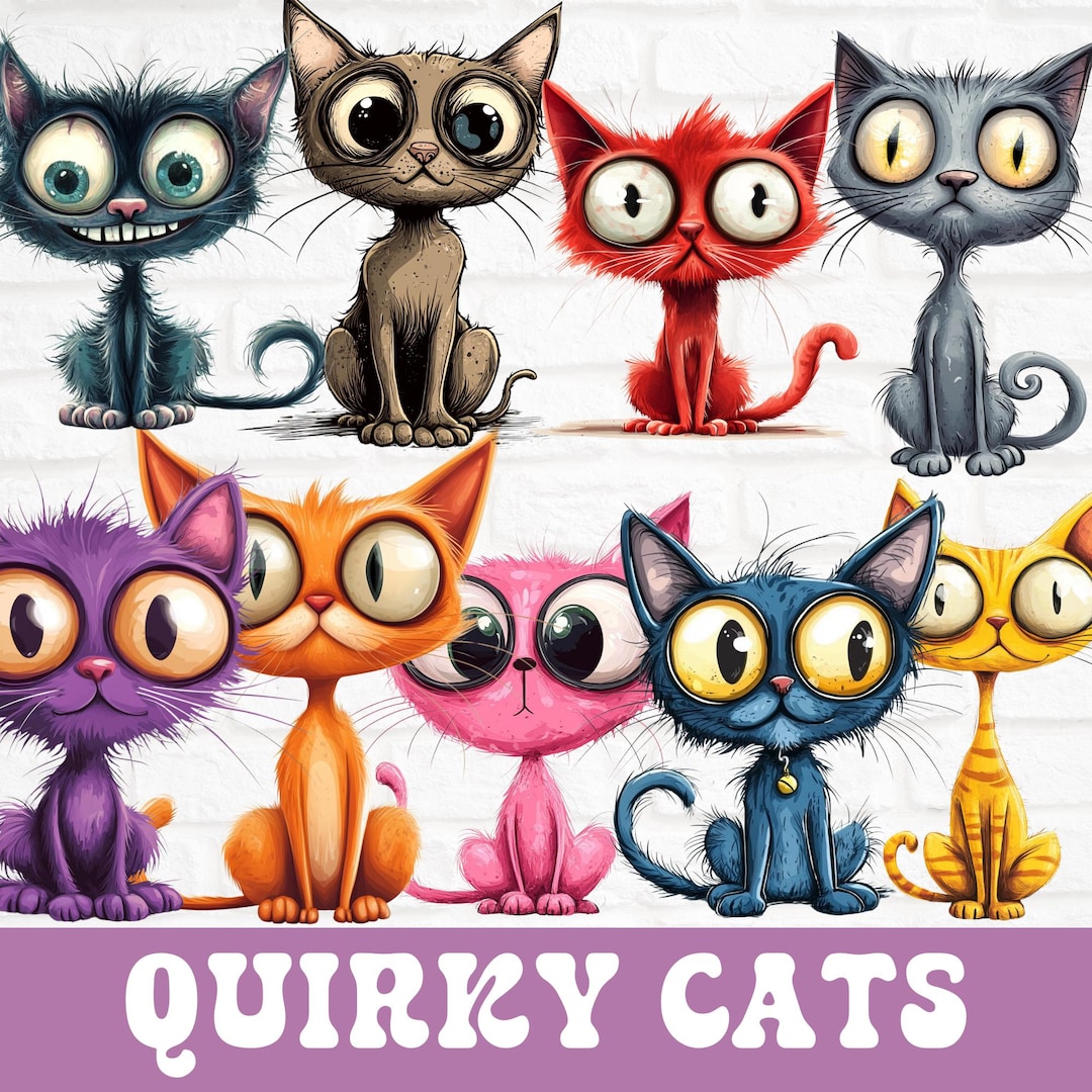 Quirky Cat Clipart, Crazy Cats Clipart Bundle, Cat Lover PNG, Quirky ...