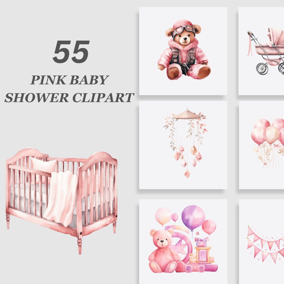 Pink Nursery Decor PNG Bundle, Pink Teddy Bear Clipart Bundle, Pink ...