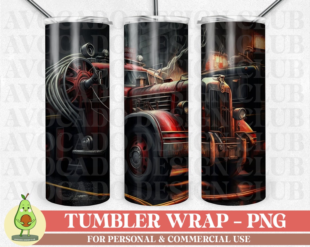 Fire Truck Tumbler Wrap PNG, Firefighter Tumbler Wrap, Vintage Fire ...