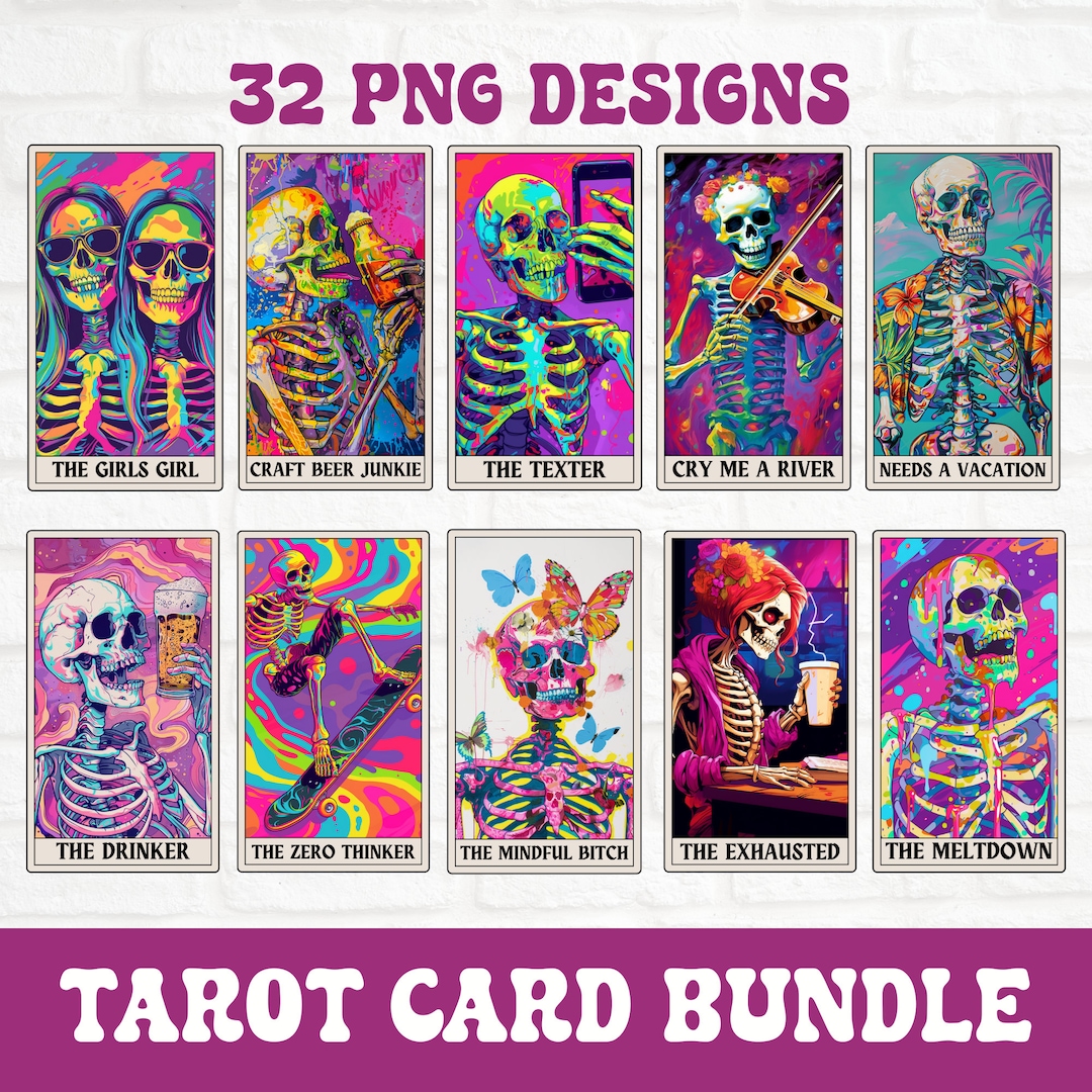 Skeleton Tarot Card PNG Bundle, Gothic Sublimation, Funny Sublimation ...