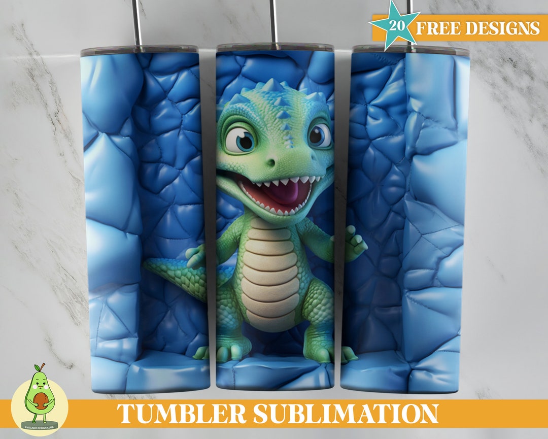3D Inflatable Cute T-rex Tumbler Wrap, Puffy T-rex Tumbler Wrap, Bubble ...