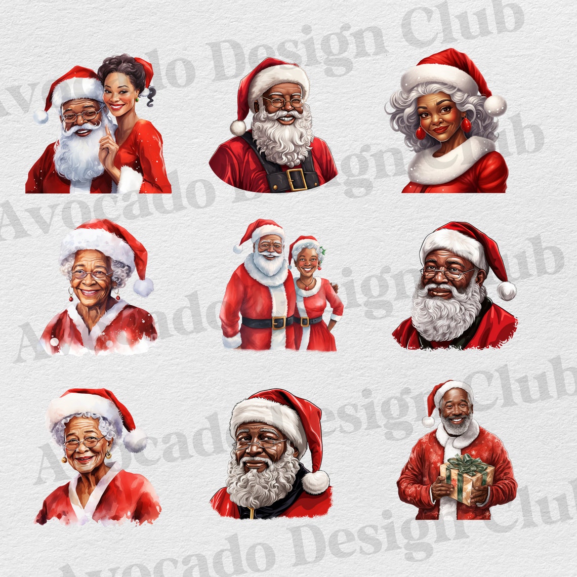 Black Santa Clipart, African American Santa Clipart, Santa Claus ...