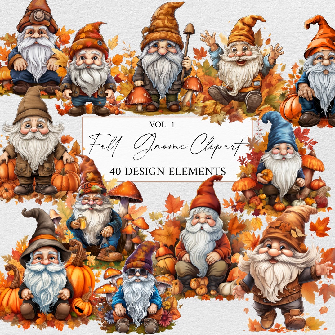 Fall Gnome Clipart Bundle, Watercolor Gnome Clipart, Watercolor Garden ...