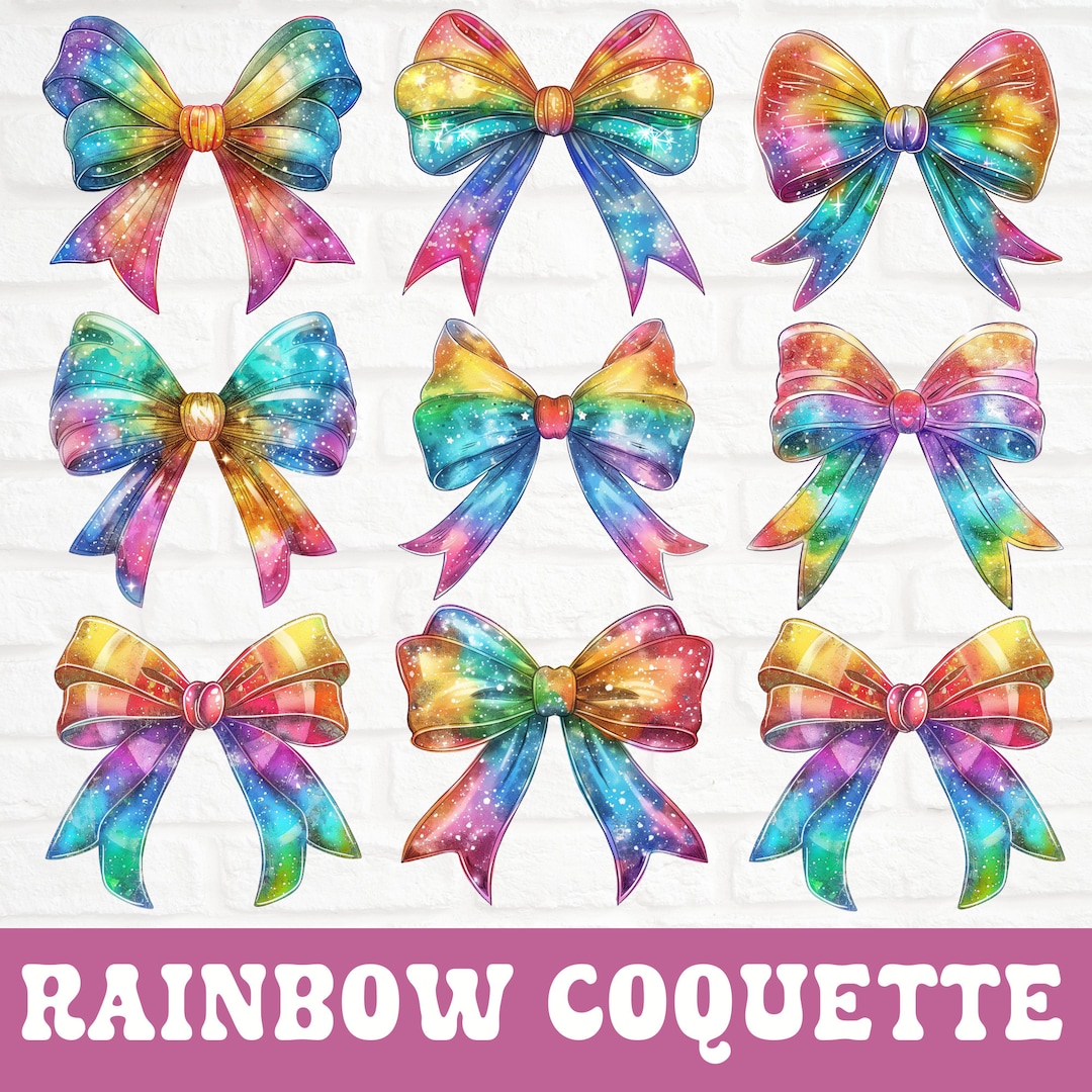 Coquette Bow PNG Bundle, Rainbow Coquette Sublimation, Watercolor Bows ...